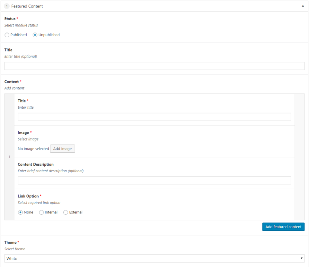 Featured Content Wordpress Documentation